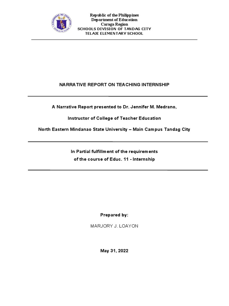 Teaching Internship Narrative Report | PDF | Teachers | Classroom