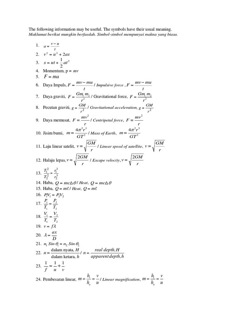 Senarai Formula Fizik KSSM | PDF | Physical Quantities | Physics