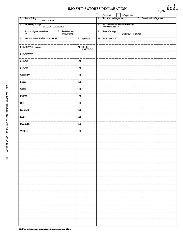 Imo Ship'S Stores Declaration: Arrival Departure | Download Free PDF | Distillation | Fermented ...