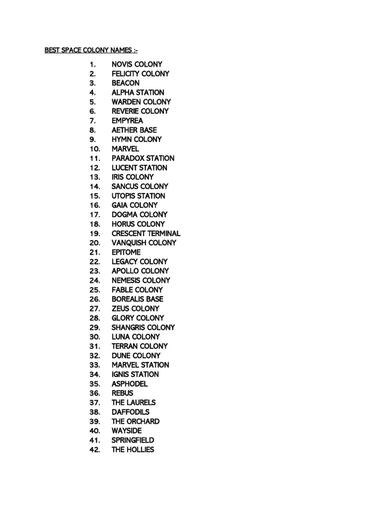 Space Colony Names | PDF | Ancient Greek Religion | Greek Mythology