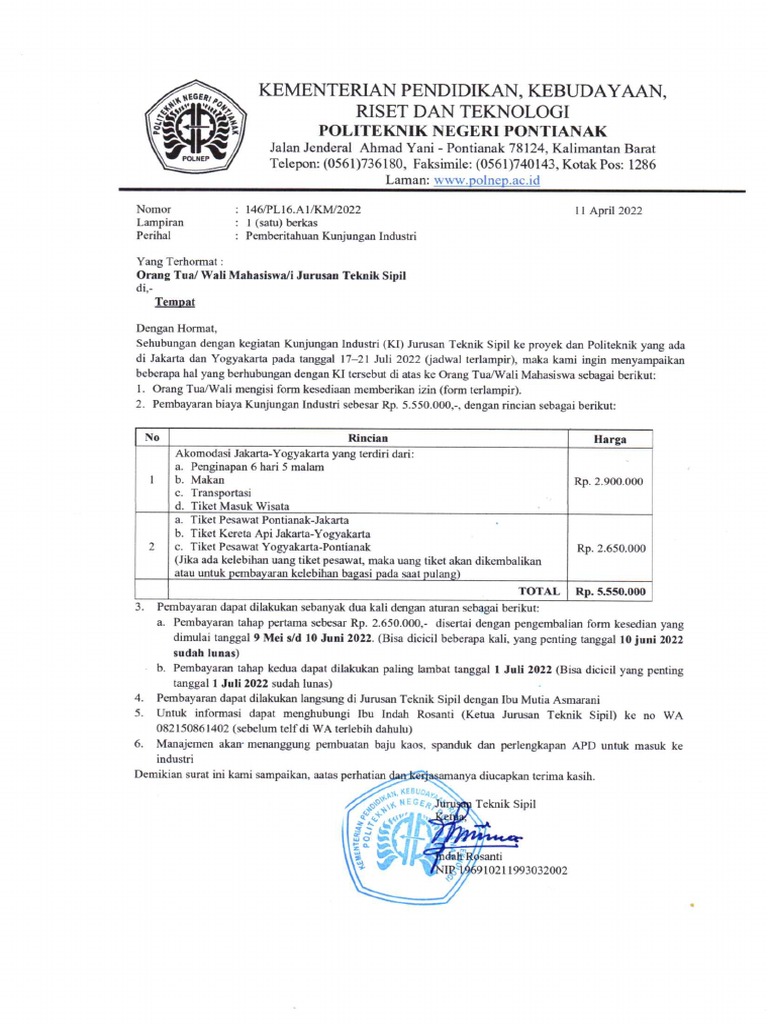 Surat Pemberitahuan Kunjungan Industri 2022 | PDF Surat Pemberitahuan Kunjungan Industri 2022 | PDF