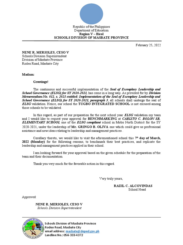 ELSG Benchmarking Request in Masbate | PDF | Career & Growth | Business