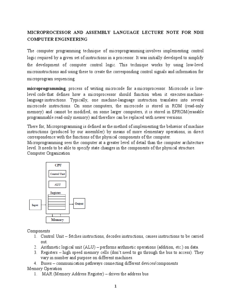 Microprocessor and Assembly Language Lecture Note For Ndii Computer Engineering | PDF | Assembly ...