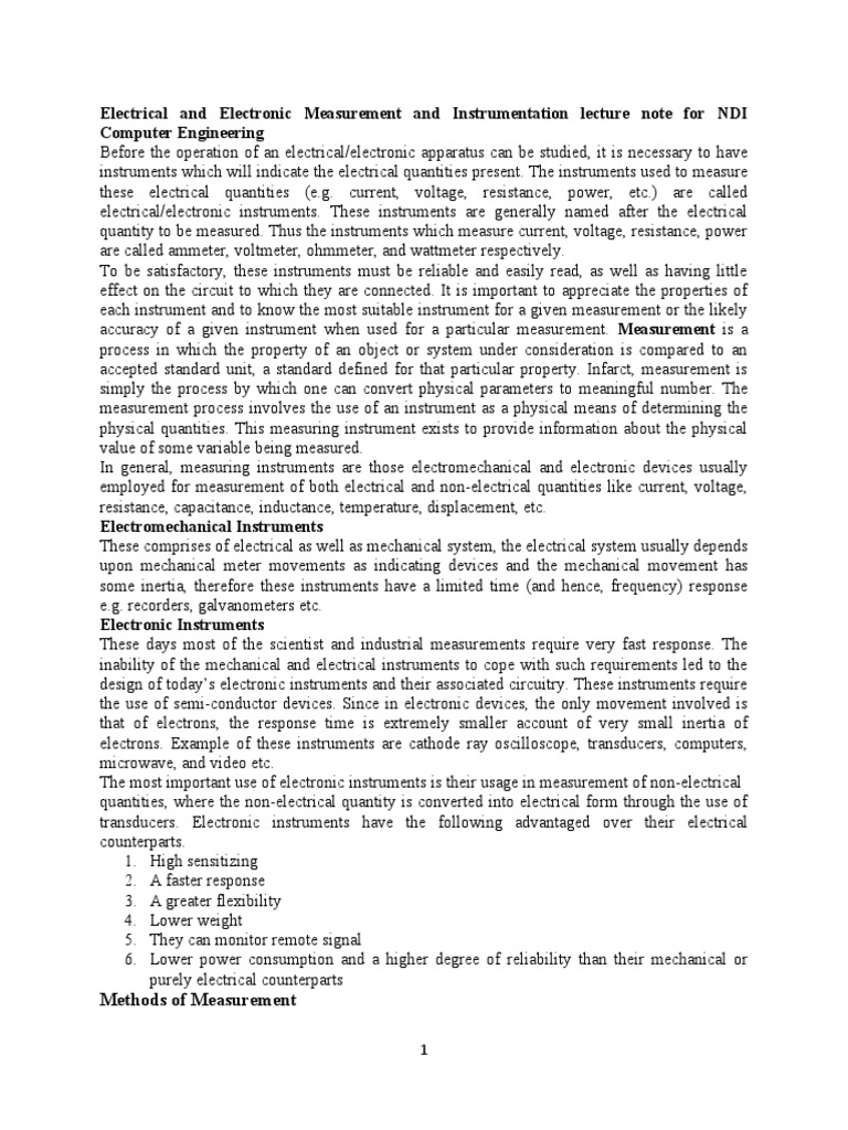 Electrical and Electronic Measurement and Instrumentation Lec | PDF ...