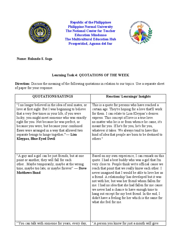 Learning Task 4 | PDF | Love | Cognitive Science