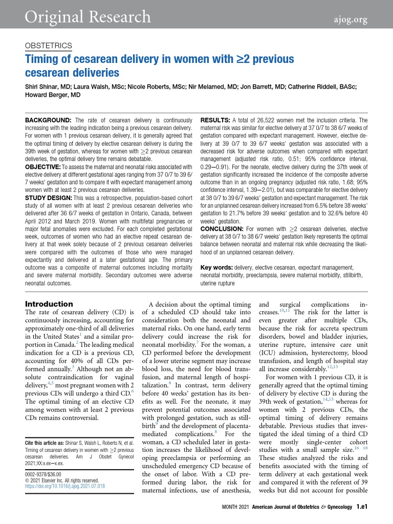 ACOG Timing of Cesarean Delivery in Women With 2 Previous Cesarean ...