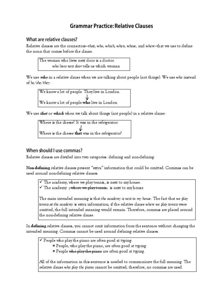 Relative Clauses | PDF | Comma | Sentence (Linguistics)
