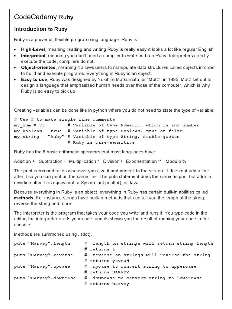 Codecademy Ruby Pdf Inheritance Object Oriented Programming Class Computer Programming 
