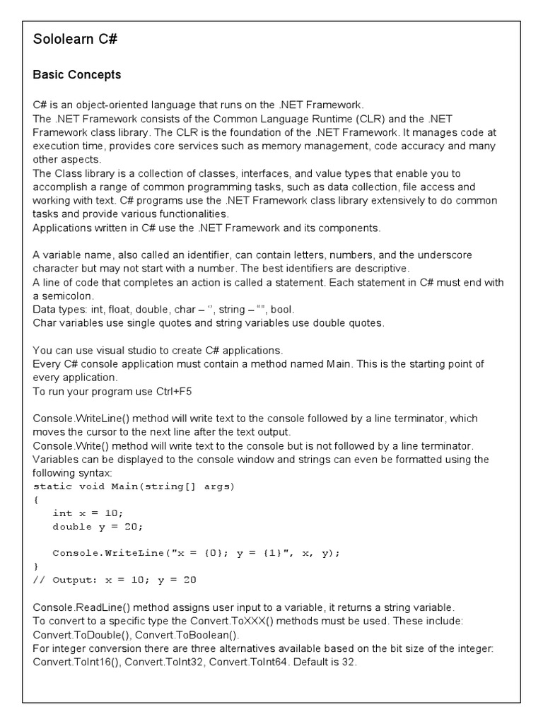 Sololearn C# | PDF | Class (Computer Programming) | Inheritance (Object Oriented Programming)