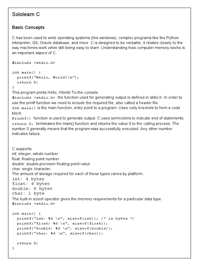 Sololearn C | PDF | Pointer (Computer Programming) | Parameter (Computer Programming)