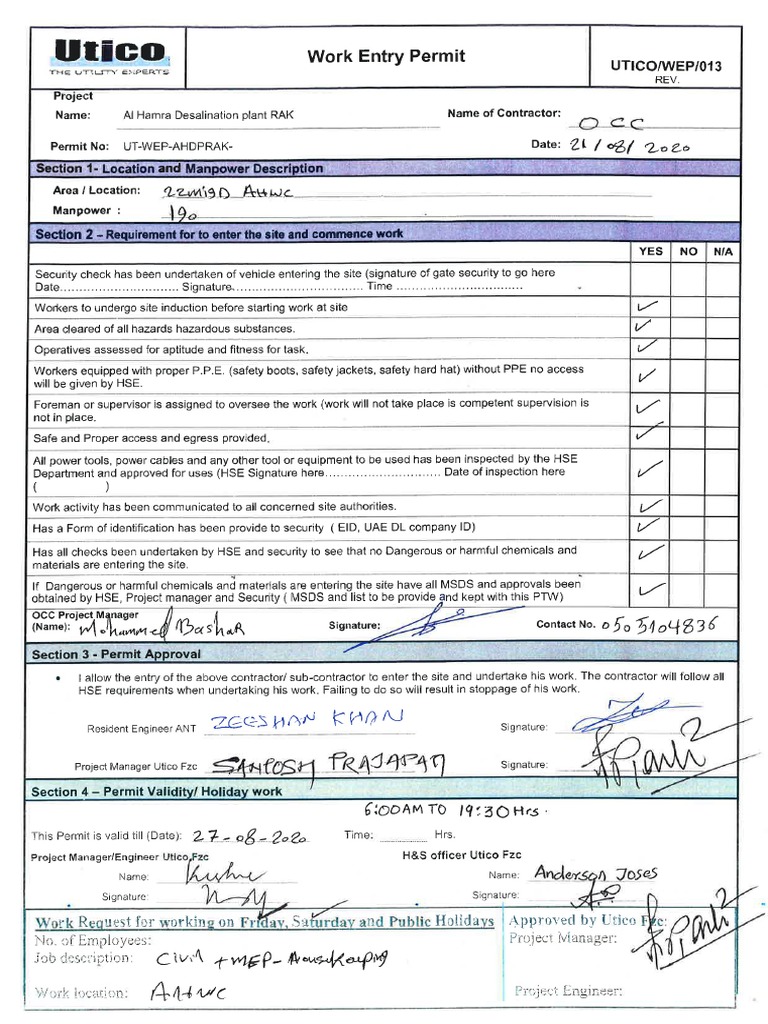 Work Entry Permit | PDF