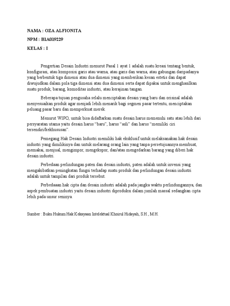 Resume Desain Industri (OZA ALFIONITA B1A019229) | PDF