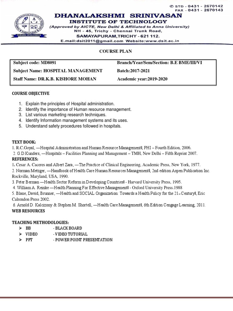 MD8091 HM Course Plan | PDF | Consumer Behaviour | Iso 9000