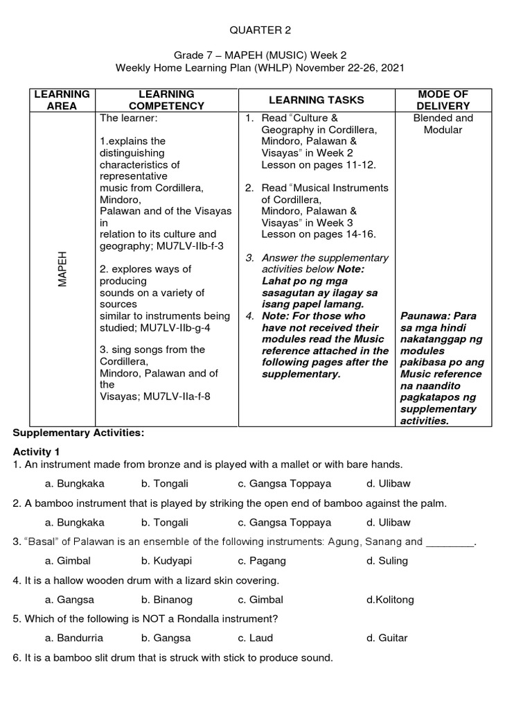 Learning Area Learning Competency Learning Tasks Mode of Delivery | PDF ...