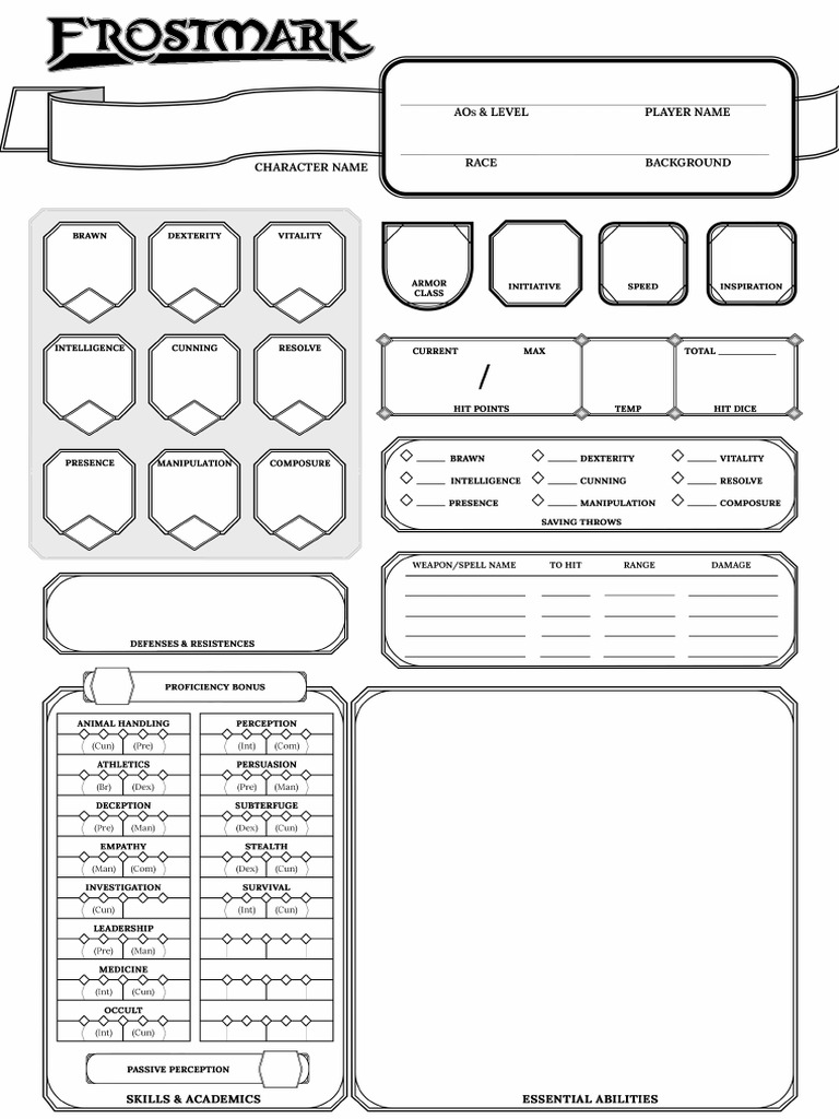 Frostmark Character Sheet v2 CoS DND 1 | PDF