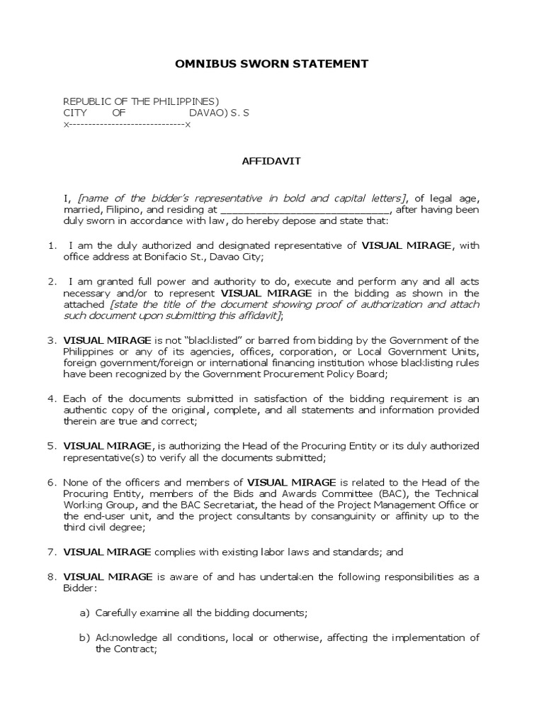 BAC Form Omnibus Sworn Statement Visual Mirage | PDF | Common Law | Justice