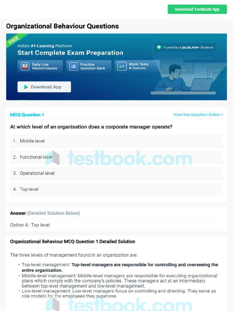 MCQ On Organizational Behaviour 5eea6a0a39140f30f369db28 | PDF