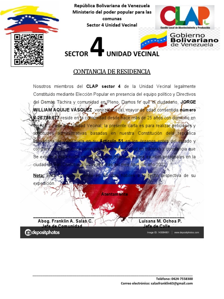 Constancia de residencia 25 años Unidad Vecinal | PDF