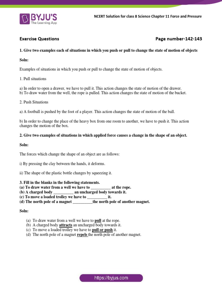 NCERT Solutions For Class 8 Science Chapter 11 | PDF | Force | Rocket
