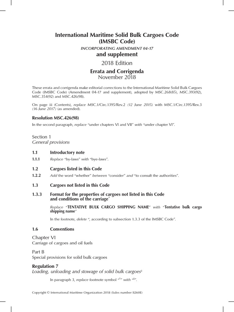 International Maritime Solid Bulk Cargoes Code (IMSBC Code) and ...