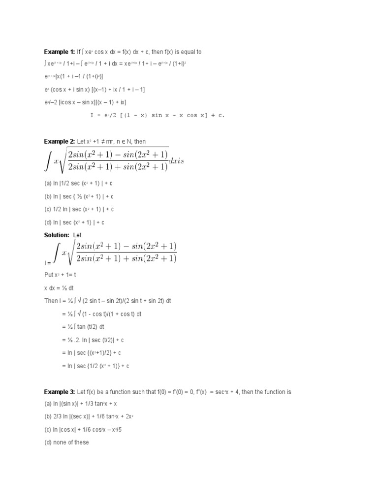 Solved Examples of Indefinite Integrals with Detailed Solutions | PDF