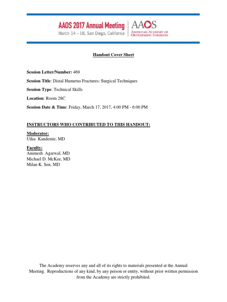 Distal Humerus Fractures, Surgical Technique Aaos 2017 | PDF | Limbs ...