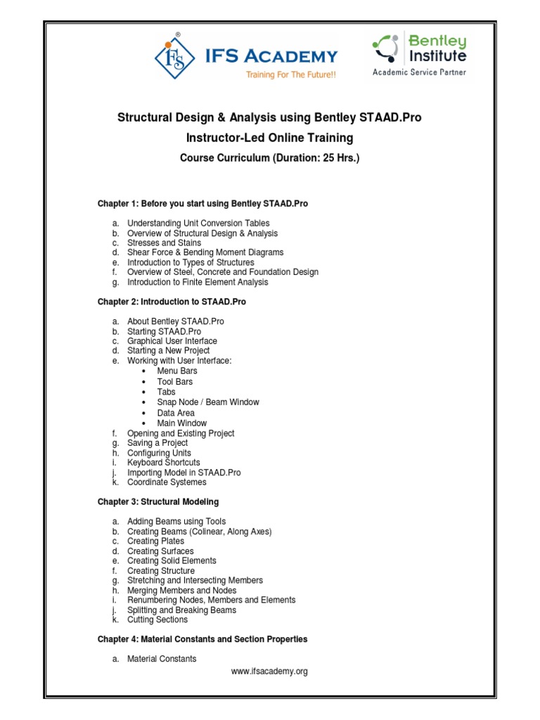 Structural Design & Analysis Using Bentley STAAD - Pro Instructor-Led Online Training | Download ...