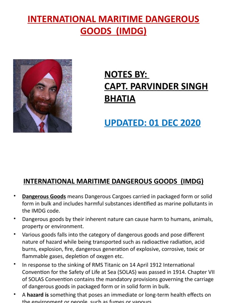 IMDG Code Overview and Guidelines | PDF | Dangerous Goods | Chemistry