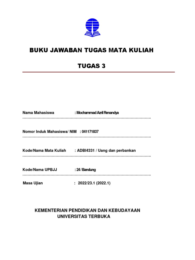 BJT ADBI4331 Uang Dan Perbankan Tugas 3 | PDF