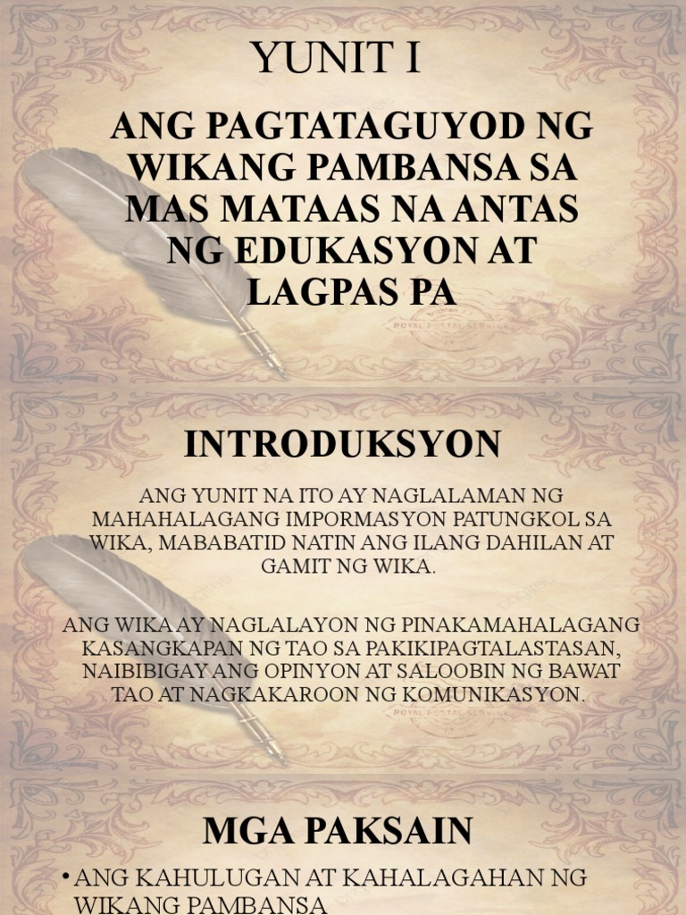 Ang Pagtataguyod NG Wikang Pambansa Sa Mas Mataas Na Antas NG Edukasyon at Lagpas Pa | PDF