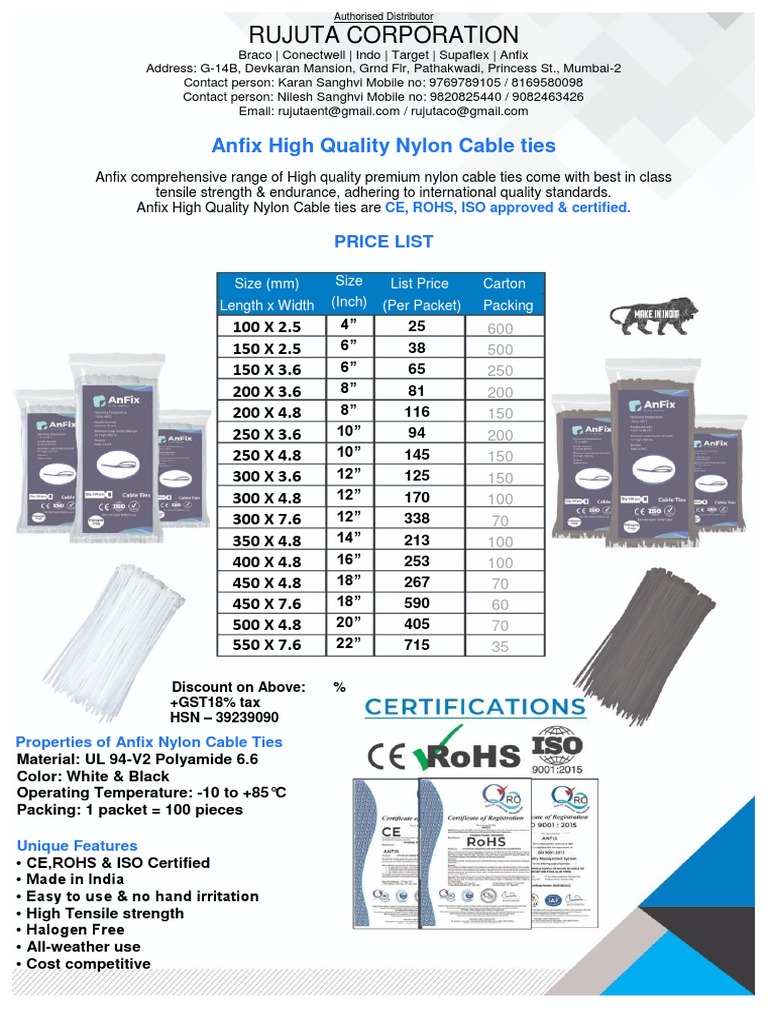 Anfix Cable Tie Price List | PDF | Building Engineering | Materials