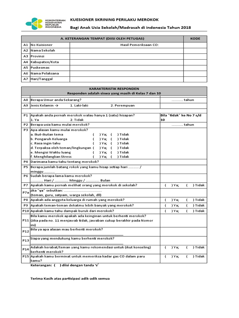 Kuisioner Skrining Perilaku Merokok | PDF