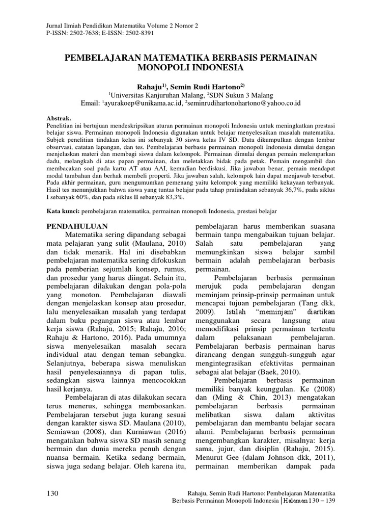 Pembelajaran Matematika Berbasis Permainan | PDF | Karier & Perkembangan