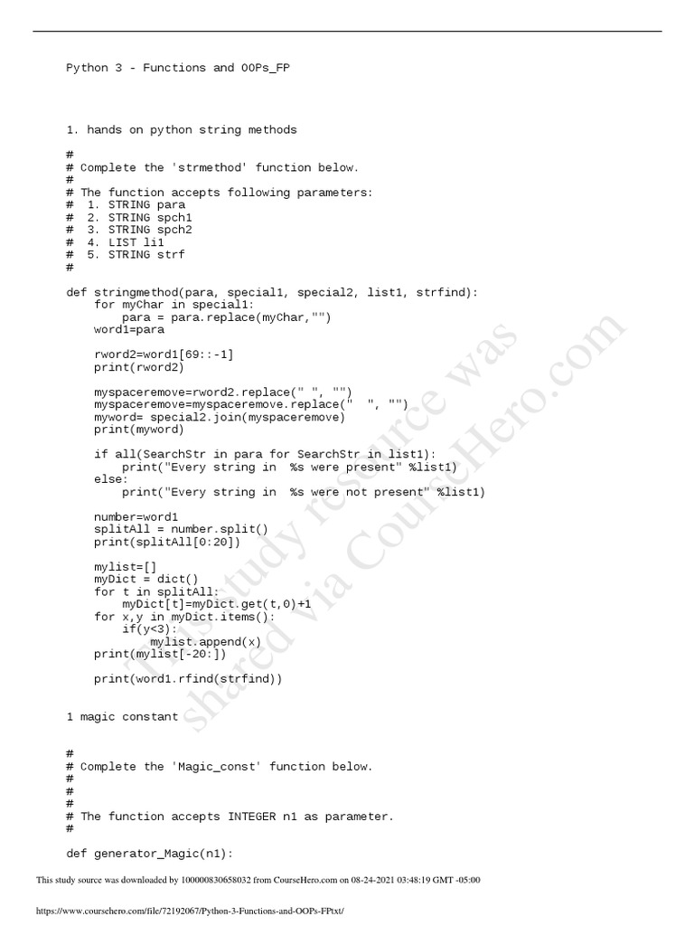 Python 3 Functions and OOPs FP | PDF | Function (Mathematics) | Complex Number