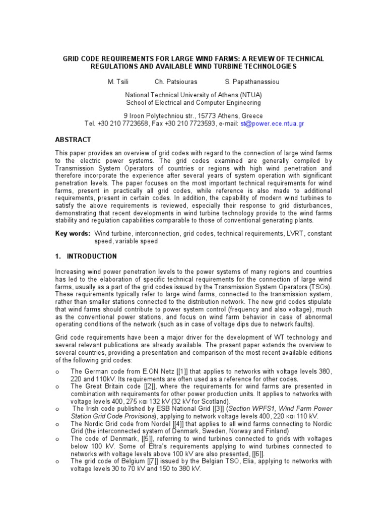 Grid Code Requirements For Large Wind Farms | PDF | Wind Power ...