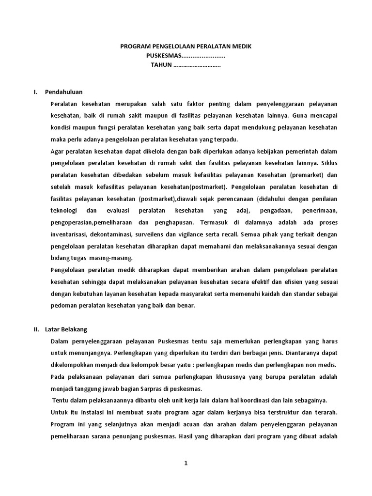 Program Pengelolaan Peralatan Kesehatan | PDF