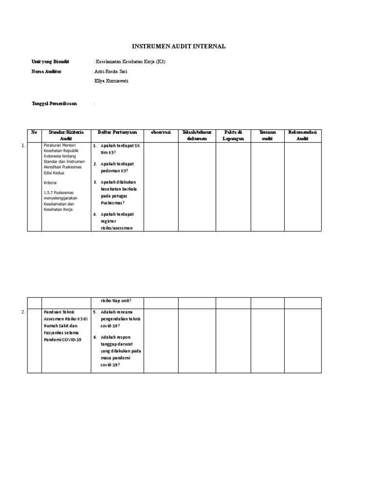 Instrumen Audit Internal k3 | PDF