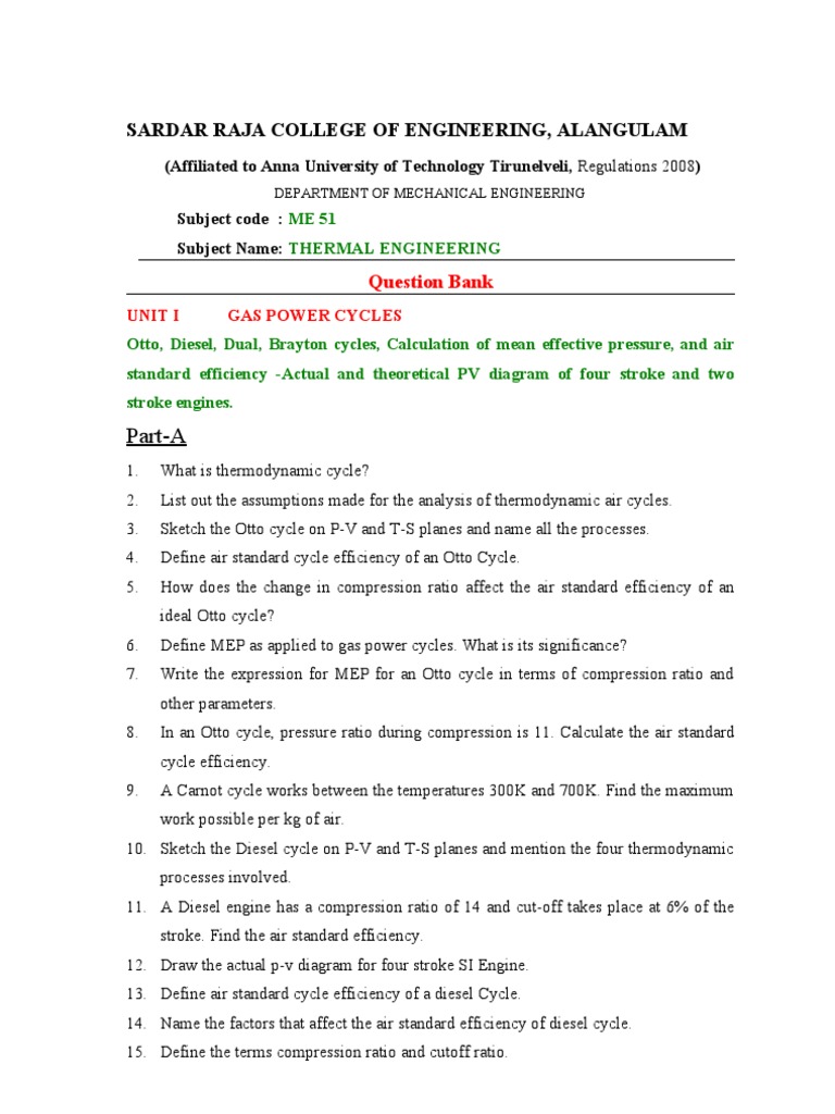 Thermal Engineering-Question Bank | PDF
