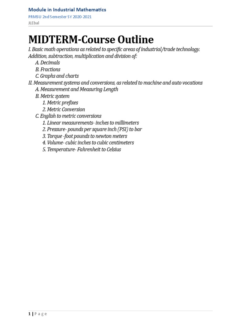 Industrial Mathematics Course Module | PDF | Significant Figures | Volume