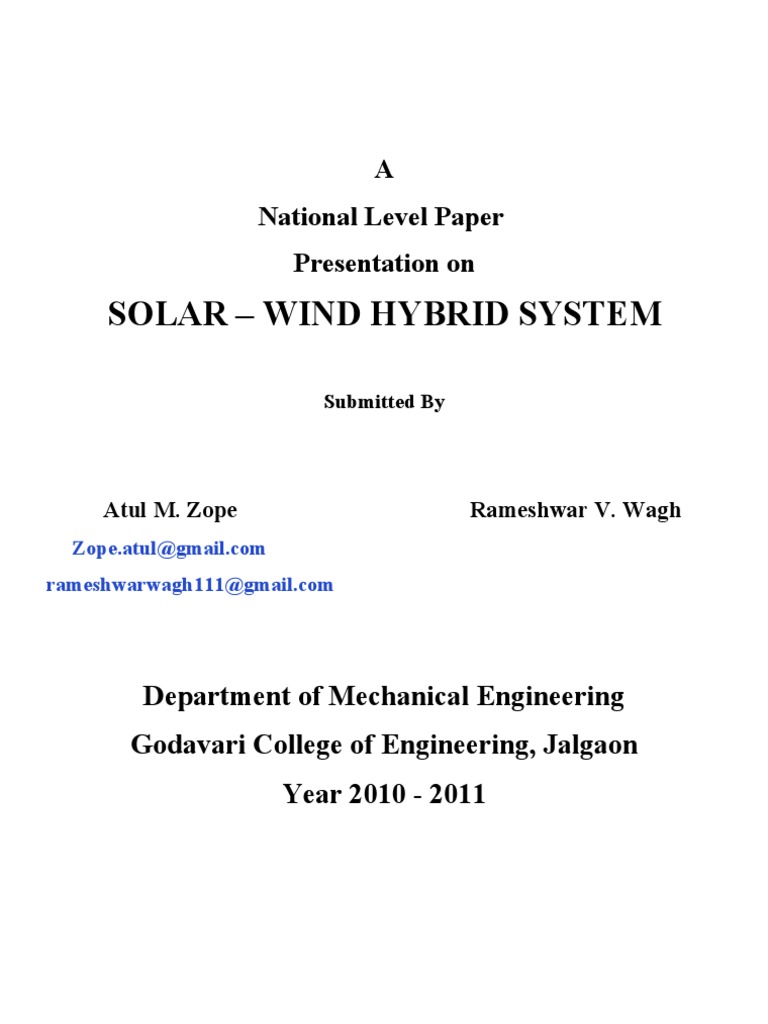 Solar-Wind Hybrid System Presents | PDF | Wind Power | Power Inverter