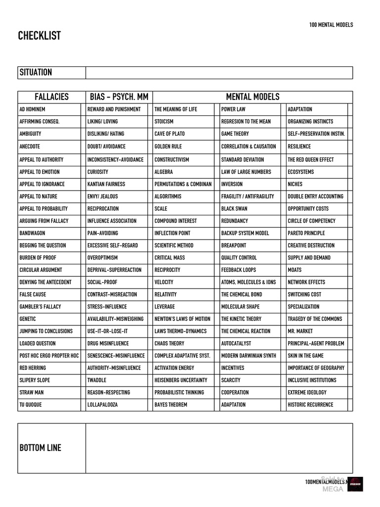 100 Mental Models - Checklist | PDF | Fallacy
