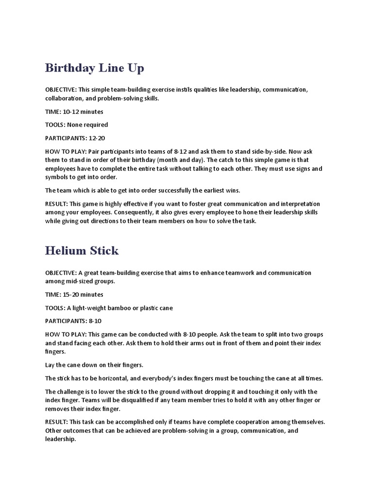 Team Building Exercises | PDF | Team Building | Leadership