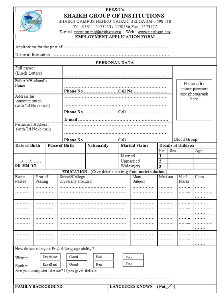 New Employee Application Form | PDF | Business