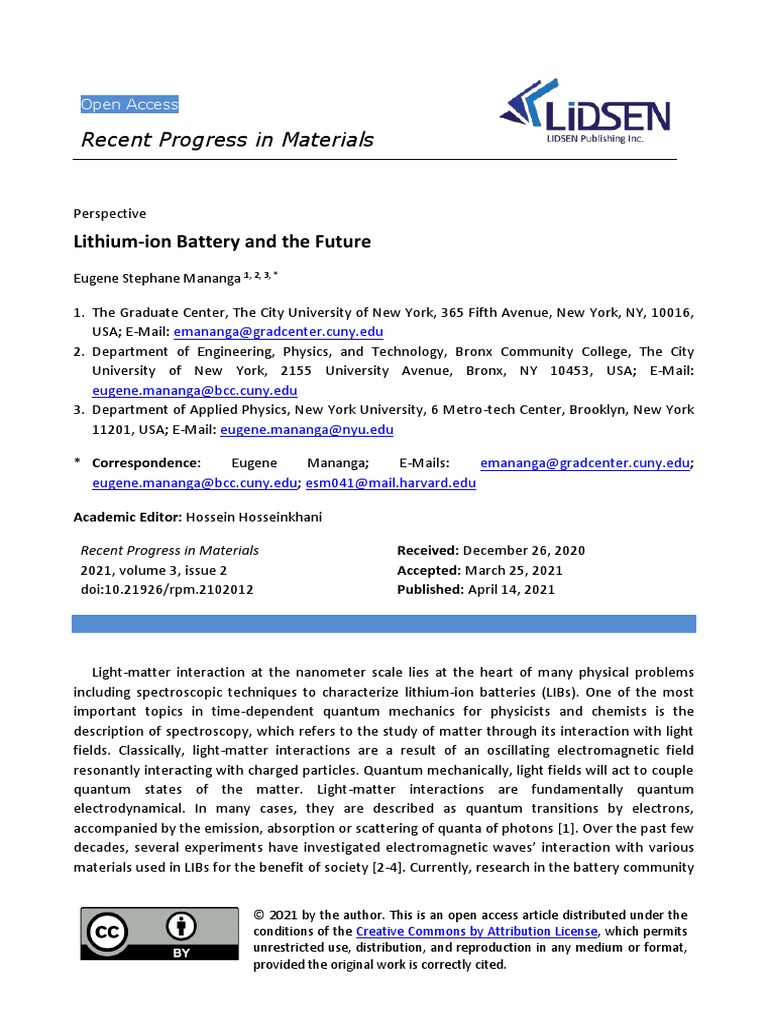 Recent Progress in Materials: Lithium-Ion Battery and The Future | PDF ...
