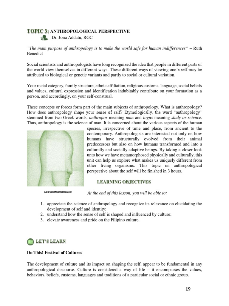 Topic 3 Anthropological Perspective | PDF | Anthropology | Self