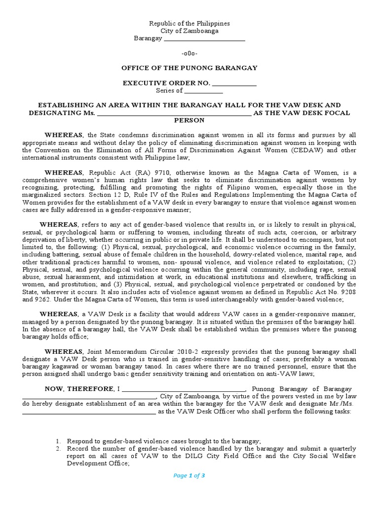 EO On VAW Desk | PDF | Violence Against Women | Violence