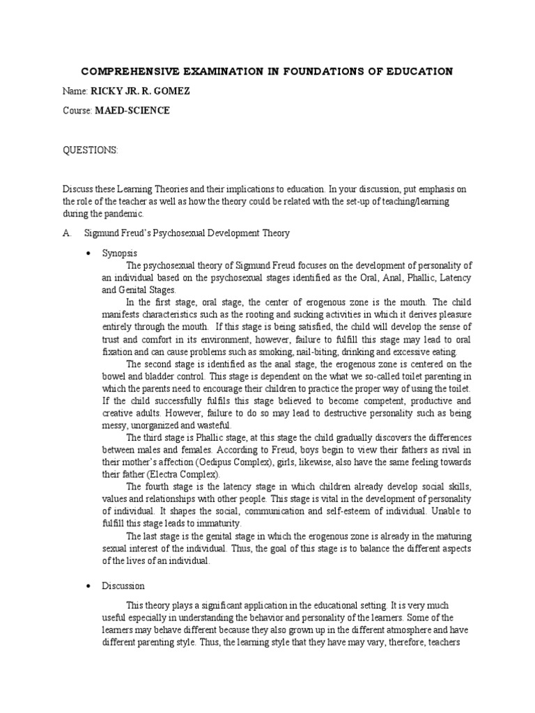 Comprehensive Exam - Foundations of Education | PDF | Learning | Reason