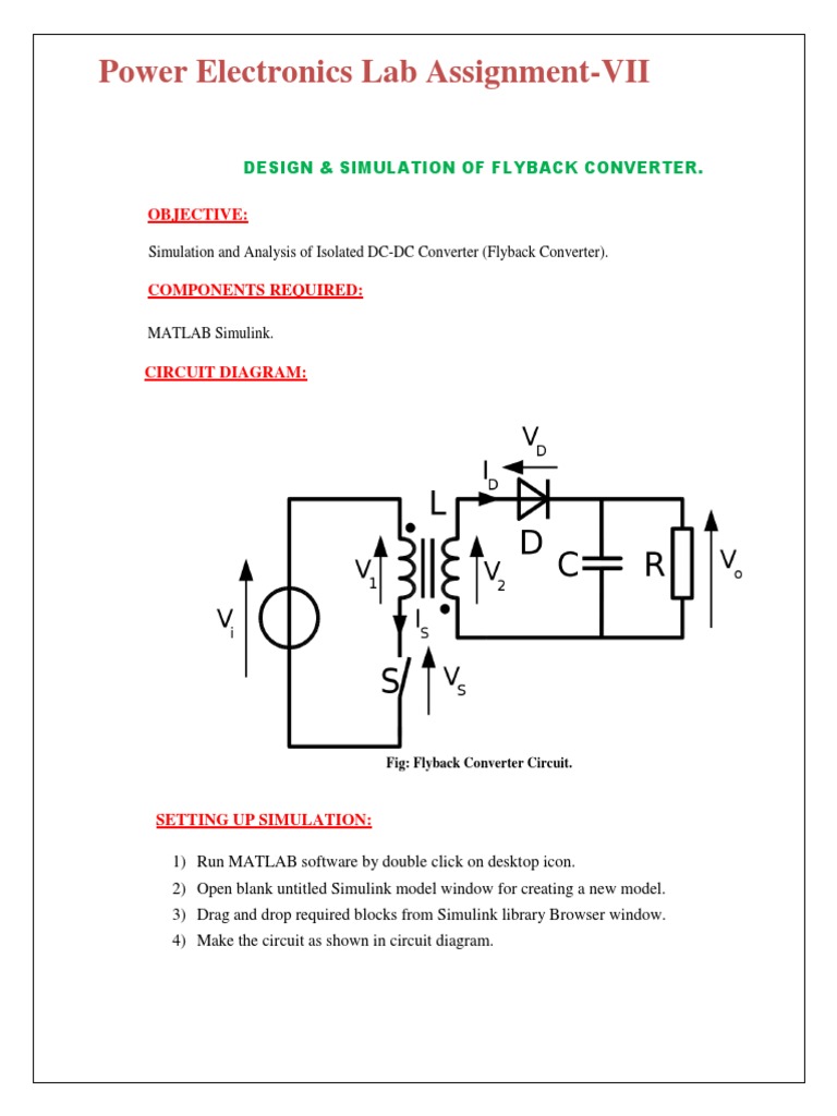 Power Electronics Lab Assignment Vii Design Simulation Of Flyback