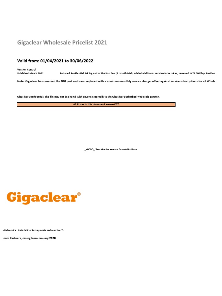 Gigaclear Wholesale Pricelist 0421 | PDF | Electrical Connector ...