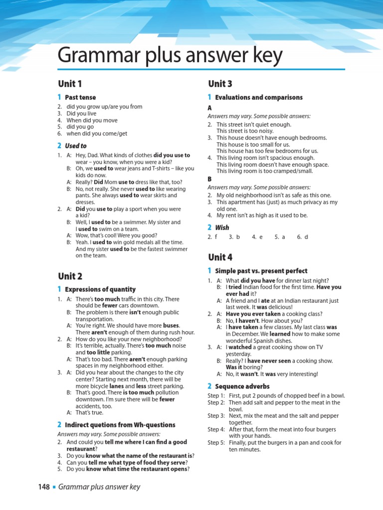 Grammar Plus Answer Key: Unit 1 Unit 3 | PDF | Airport | Linguistics